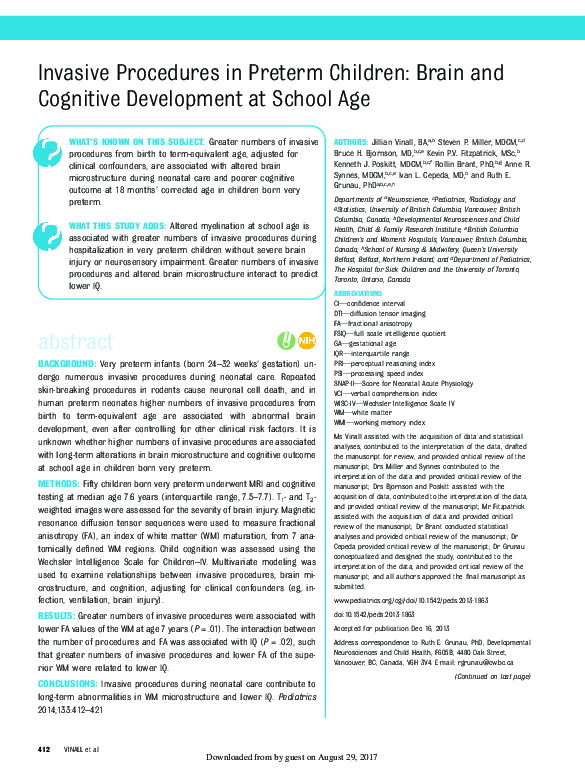 (PDF) Invasive Procedures in Preterm Children: Brain and Cognitive ...