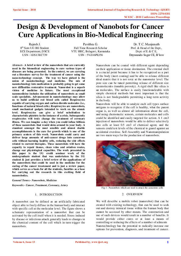 (PDF) Design & Development of Nanobots for Cancer Cure Applications in ...
