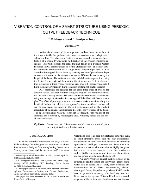 Pdf Vibration Control Of A Smart Structure Using Periodic Output Feedback Technique
