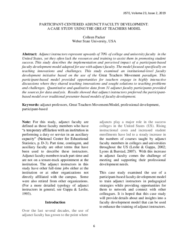 (PDF) Participant-Centered Adjunct Faculty Development: A Case Study ...
