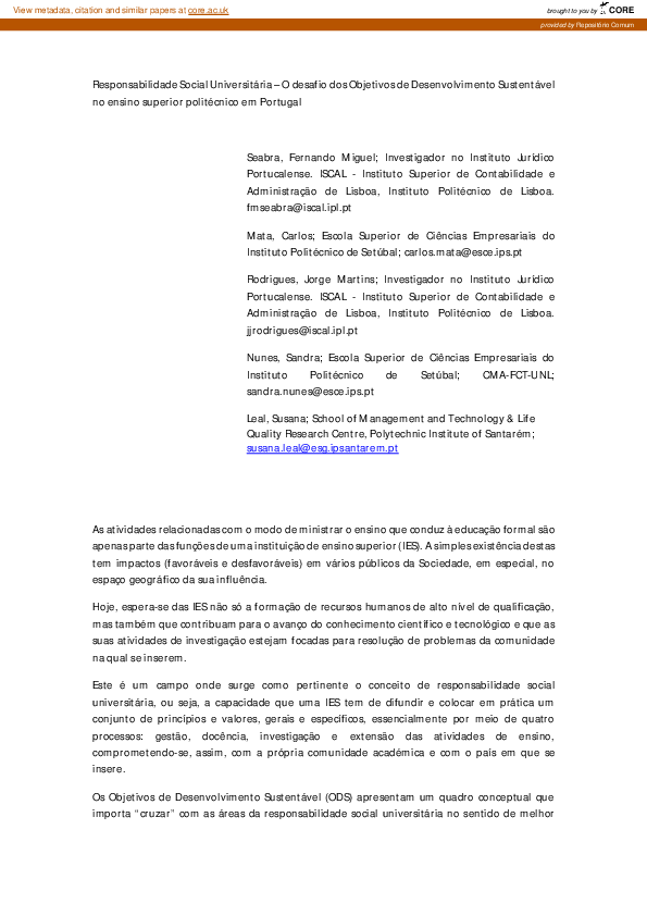 (PDF) Responsabilidade Social Universitária – O desafio dos Objetivos de Desenvolvimento ...