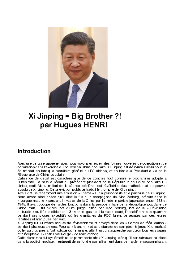 (PDF) Xi Jinping = Big Brother ?! par Hugues HENRI | hugues henri ...