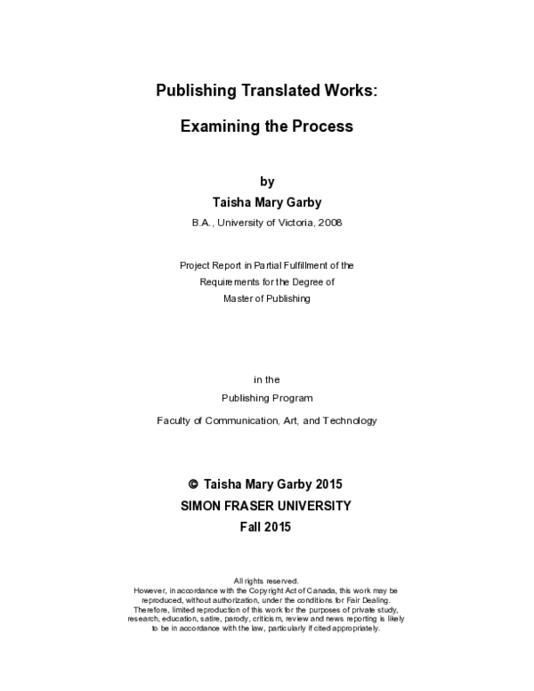 (PDF) Publishing translated works: Examining the process