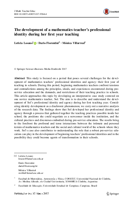 (PDF) The development of a mathematics teacher’s professional identity ...