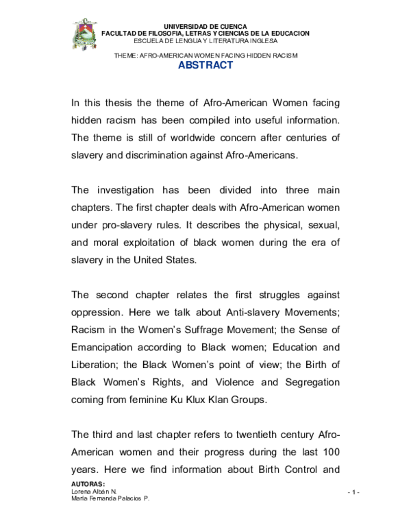 (PDF) Afro-American women facing hidden racism