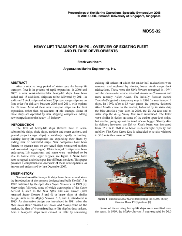 (PDF) Heavy-Lift Transport Ships – Overview of Existing Fleet and ...