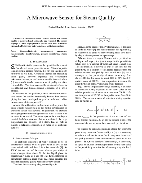 (PDF) A Microwave Sensor for Steam Quality