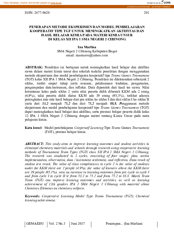 (PDF) Penerapan Metode Eksperimen Dan Model Pembelajaran Kooperatif Tipe TGT Untuk Meningkatkan ...