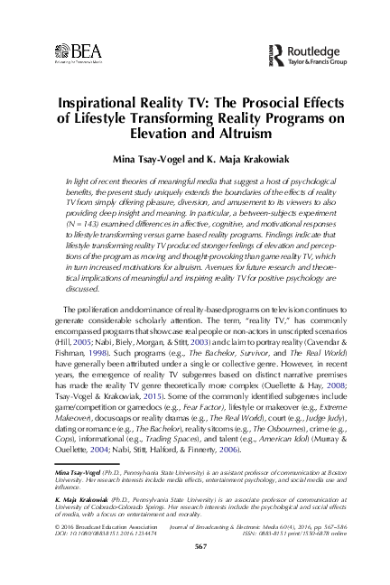 (PDF) Inspirational Reality TV: The Prosocial Effects of Lifestyle ...