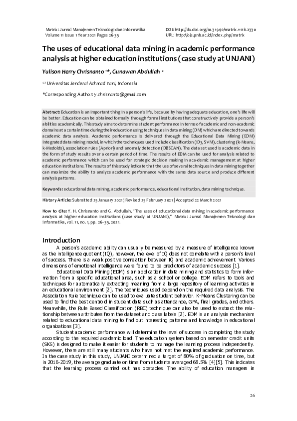 (PDF) The uses of educational data mining in academic performance analysis at higher education ...