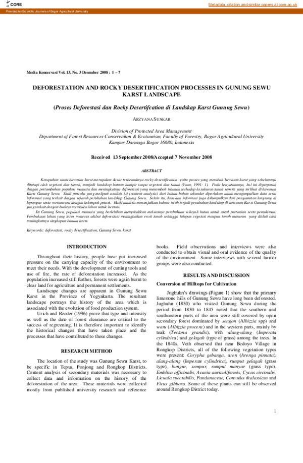 (PDF) DEFORESTATION AND ROCKY DESERTIFICATION PROCESSES IN GUNUNG SEWU ...