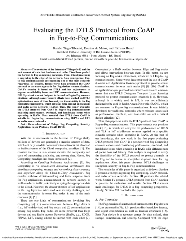 (PDF) Evaluating the DTLS Protocol from CoAP in Fog-to-Fog Communications