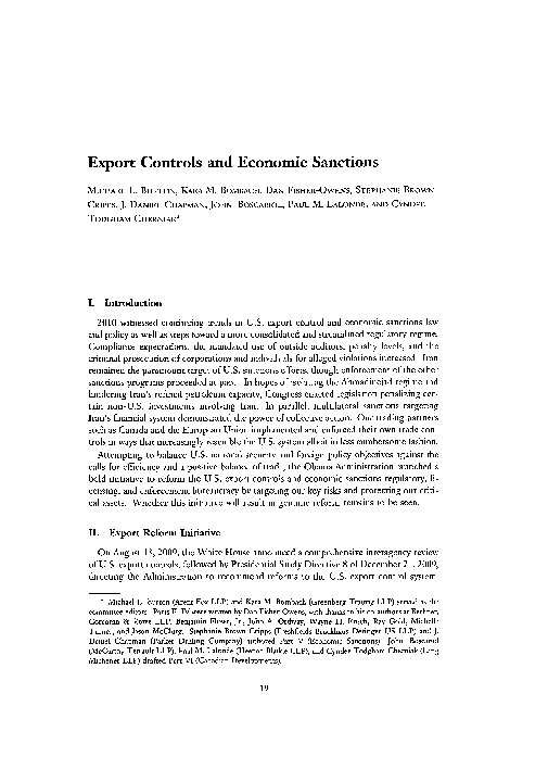 (PDF) Export Controls and Economic Sanctions