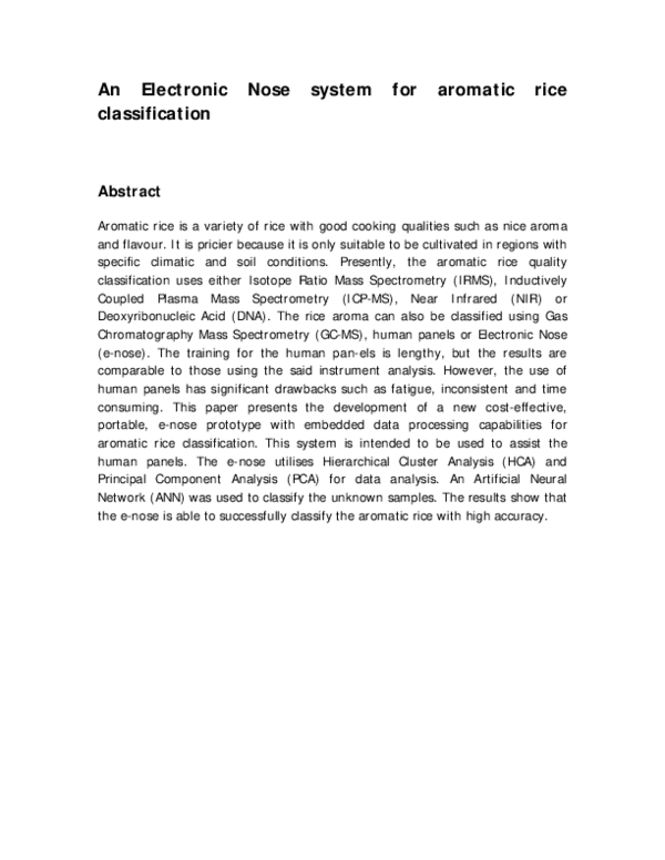 (PDF) An Electronic Nose System for Aromatic Rice Classification