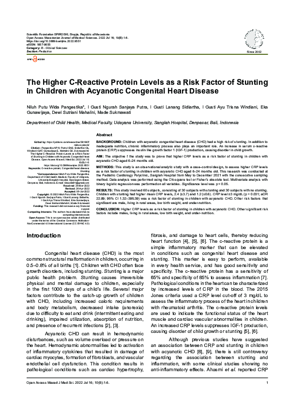 (PDF) The Higher C-Reactive Protein Levels as a Risk Factor of Stunting ...