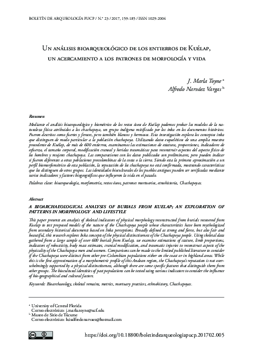 (PDF) Un análisis bioarqueológico de los entierros en Kuélap, un ...