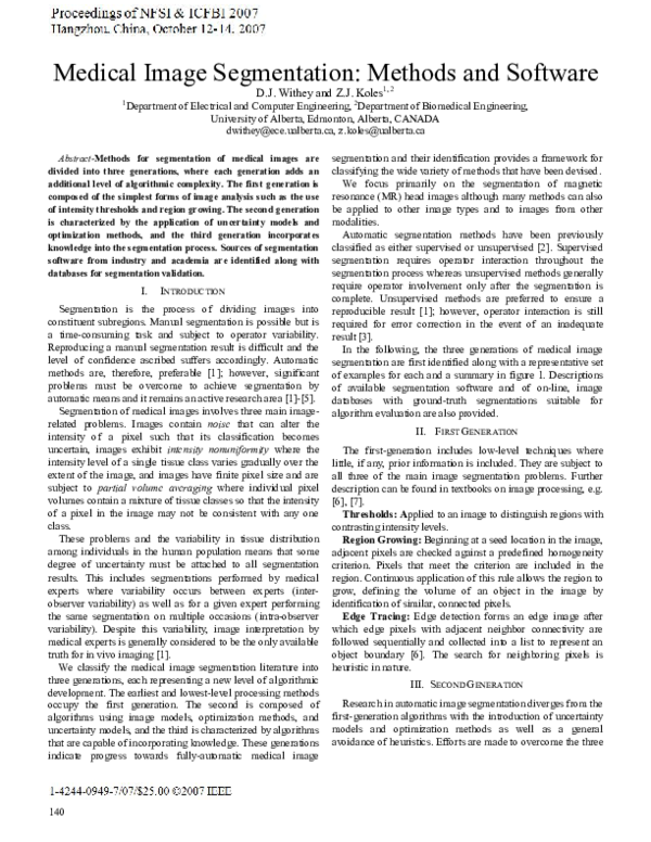 (PDF) Medical Image Segmentation: Methods and Software