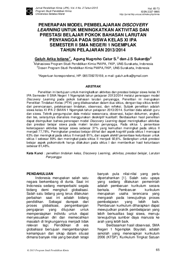 (PDF) Penerapan Model Pembelajaran Discovery Learning Untuk Meningkatkan Aktivitas Dan Prestasi ...