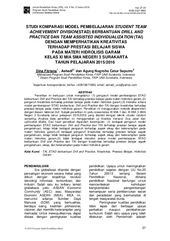 (PDF) Studi Komparasi Model Pembelajaran Student Team Achievement Division (Stad) Berbantuan ...