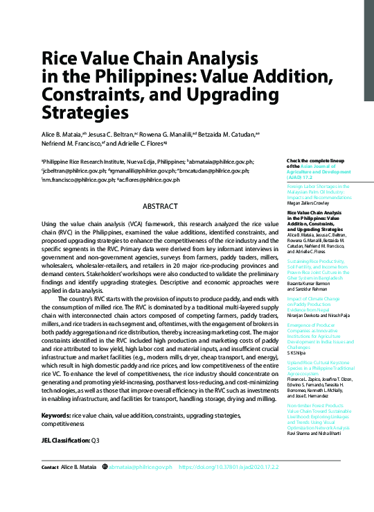 (PDF) Rice Value Chain Analysis in the Philippines: Value Addition ...
