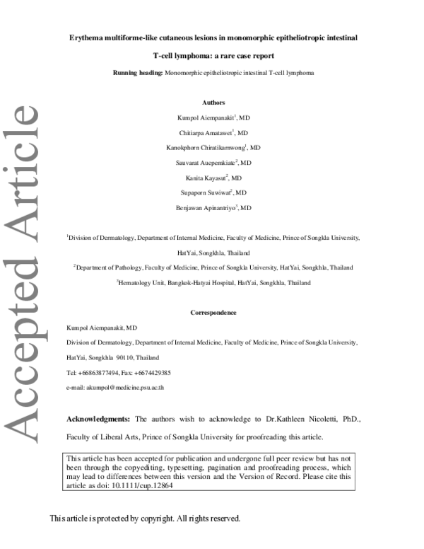 (PDF) Erythema multiforme-like cutaneous lesions in monomorphic ...