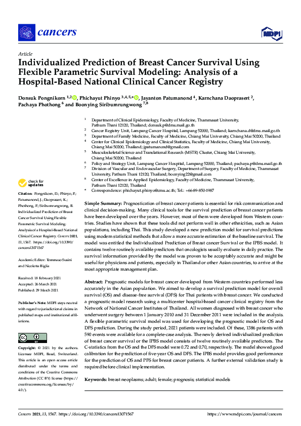 (PDF) Individualized Prediction of Breast Cancer Survival Using Flexible Parametric Survival ...