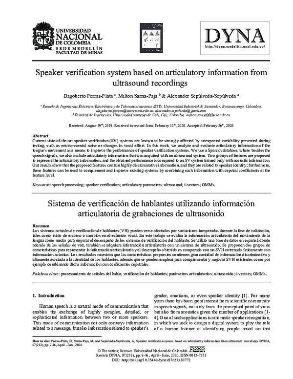 Pdf Speaker Verification System Based On Articulatory Information From Ultrasound Recordings