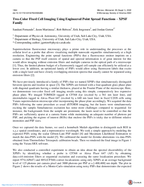 (PDF) Two-Color Fixed Cell Imaging Using Engineered Point Spread ...