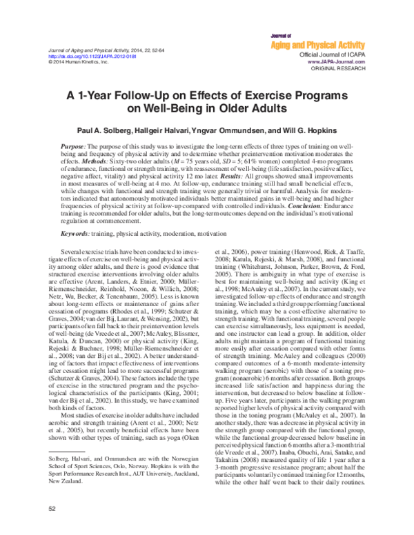 (PDF) A 1-Year Follow-Up on Effects of Exercise Programs on Well-Being ...