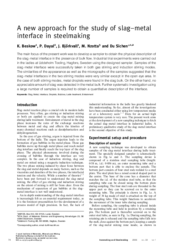 (PDF) A new approach for the study of slag–metal interface in steelmaking