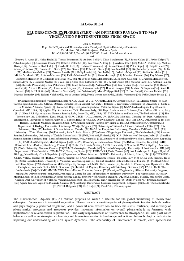 (PDF) FLuorescence EXplorer (FLEX): an optimised payload to map vegetation photosynthesis from space