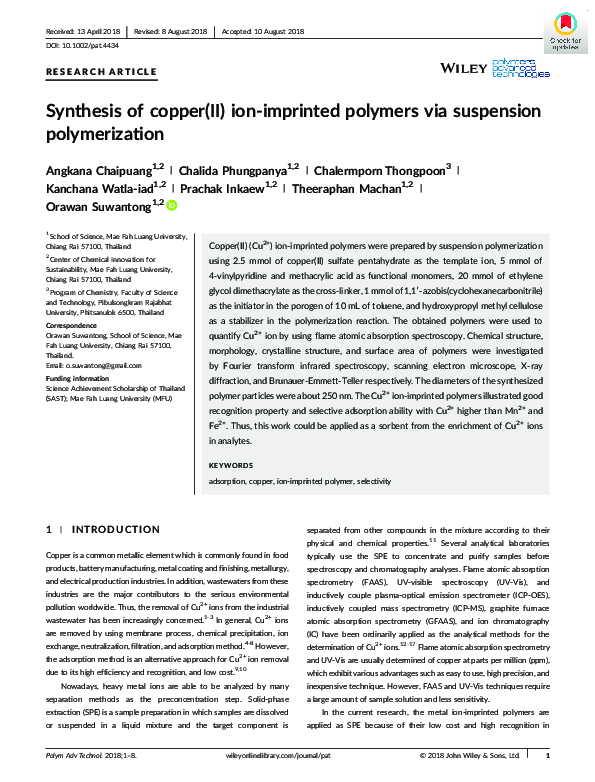 (PDF) Synthesis of copper(II) ion-imprinted polymers via suspension ...