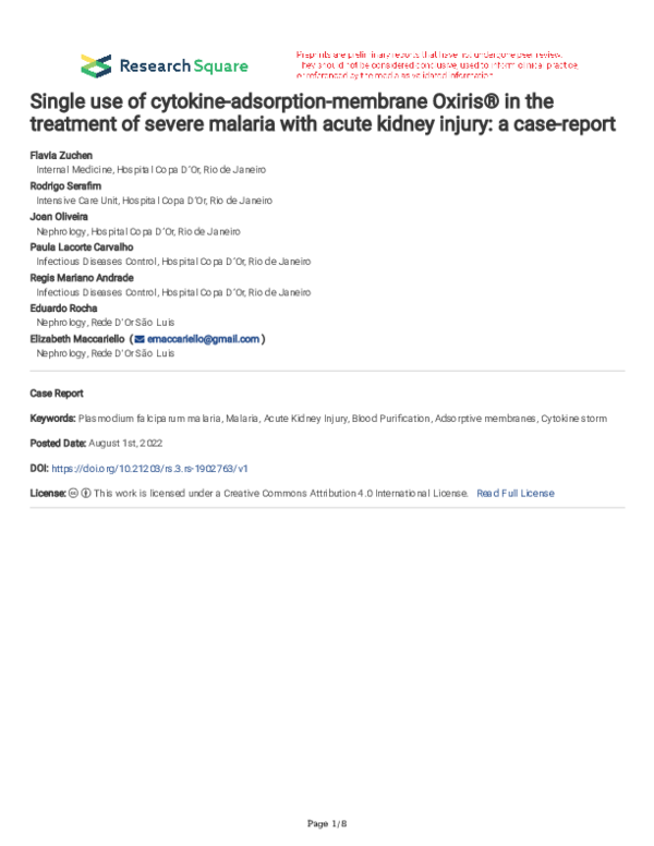 (PDF) Single use of cytokine-adsorption-membrane Oxiris® in the ...