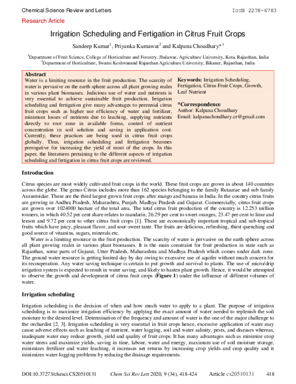 (PDF) Irrigation Scheduling and Fertigation in Citrus Fruit Crops