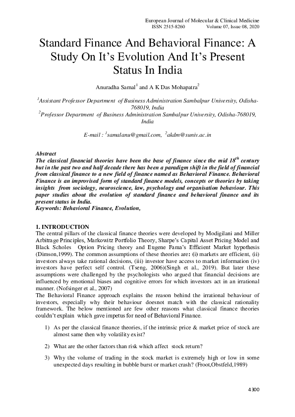 (PDF) Standard Finance And Behavioral Finance: A Study On It‟s ...