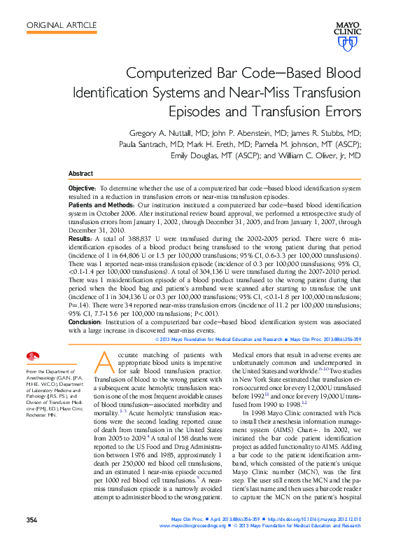 (PDF) Computerized Bar Code–Based Blood Identification Systems and Near ...