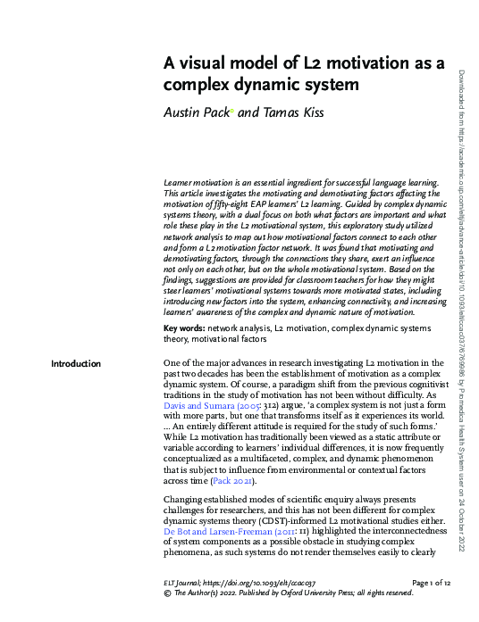 (PDF) A visual model of L2 motivation as a complex dynamic system