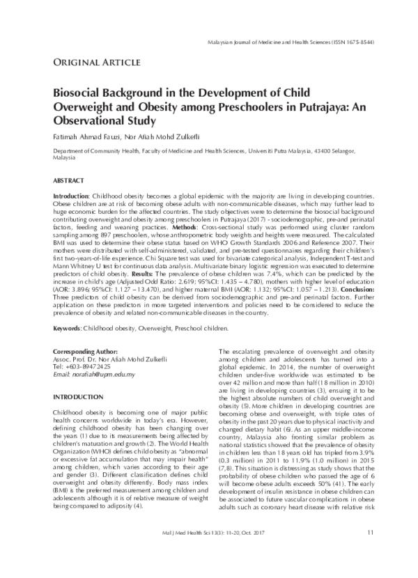 (PDF) Biosocial background in the development of child overweight and ...