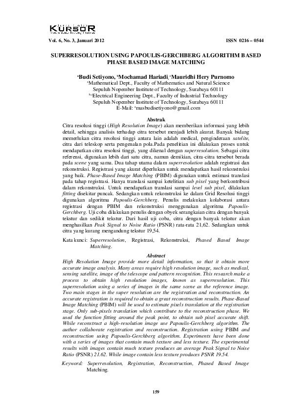 Pdf Superresolution Using Papoulis Gerchberg Algorithm Based Phase Based Image Matching