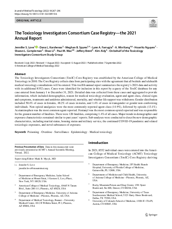 (PDF) The Toxicology Investigators Consortium Case Registry—the 2021 ...