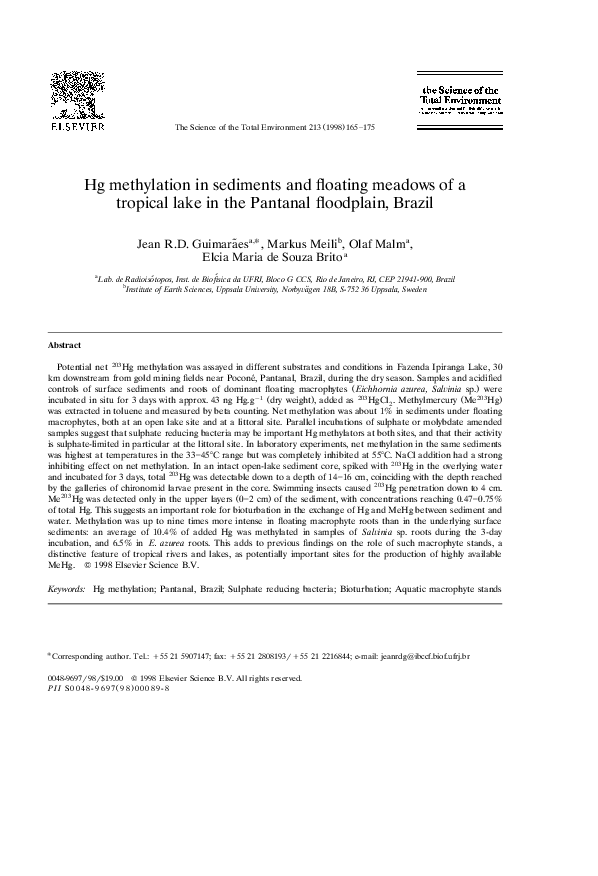 (PDF) Hg methylation in sediments and floating meadows of a tropical ...