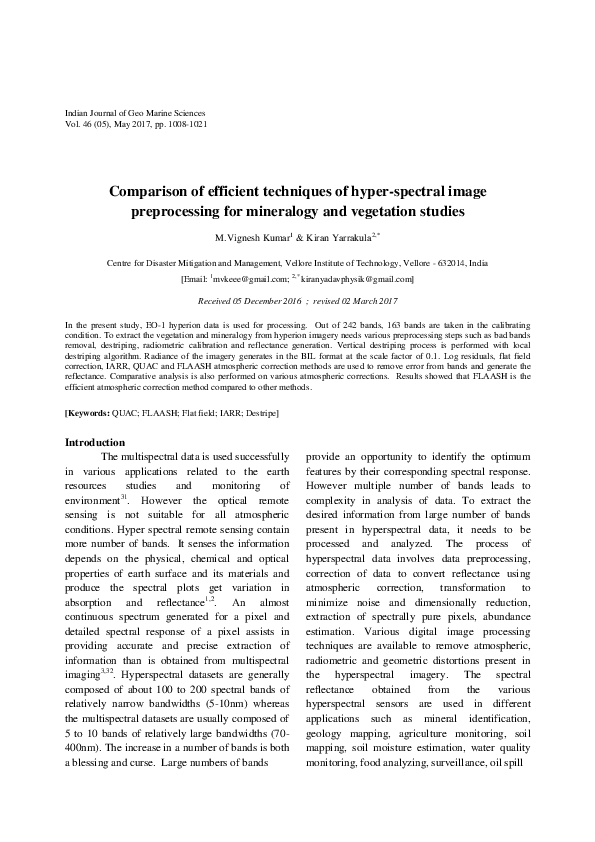 (PDF) Efficient Preprocessing Techniques for Hyper-spectral Imaging