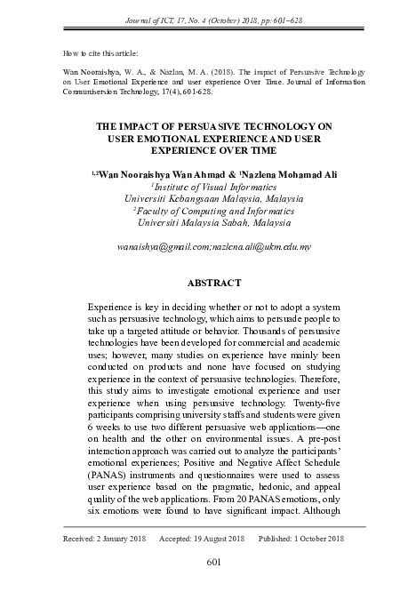 (PDF) The Impact of Persuasive Technology on User Emotional Experience and User Experience Over Time