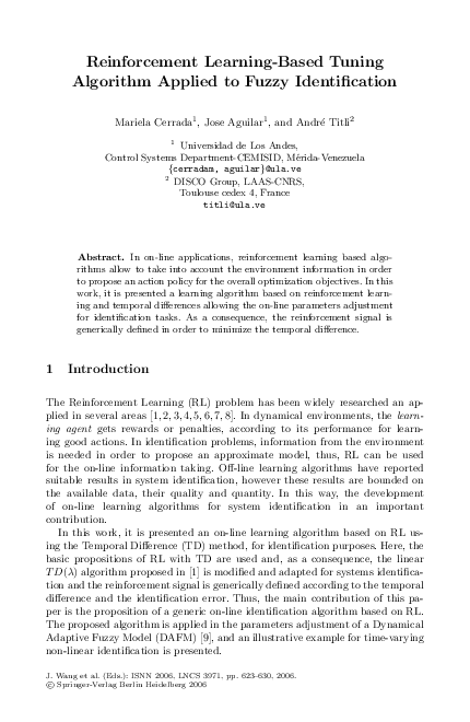 (PDF) Reinforcement Learning-Based Tuning Algorithm Applied to Fuzzy Identification