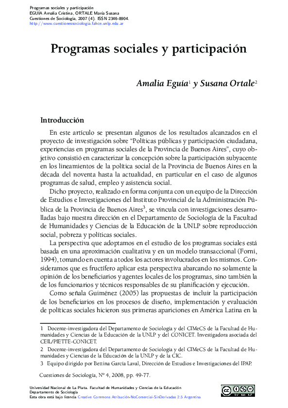(PDF) Programas sociales y participación