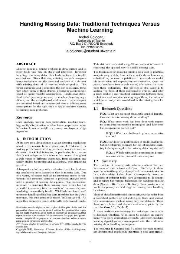 (PDF) Handling Missing Data: Traditional Techniques Versus Machine Learning