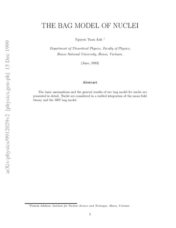 (PDF) The Bag Model of Nuclei