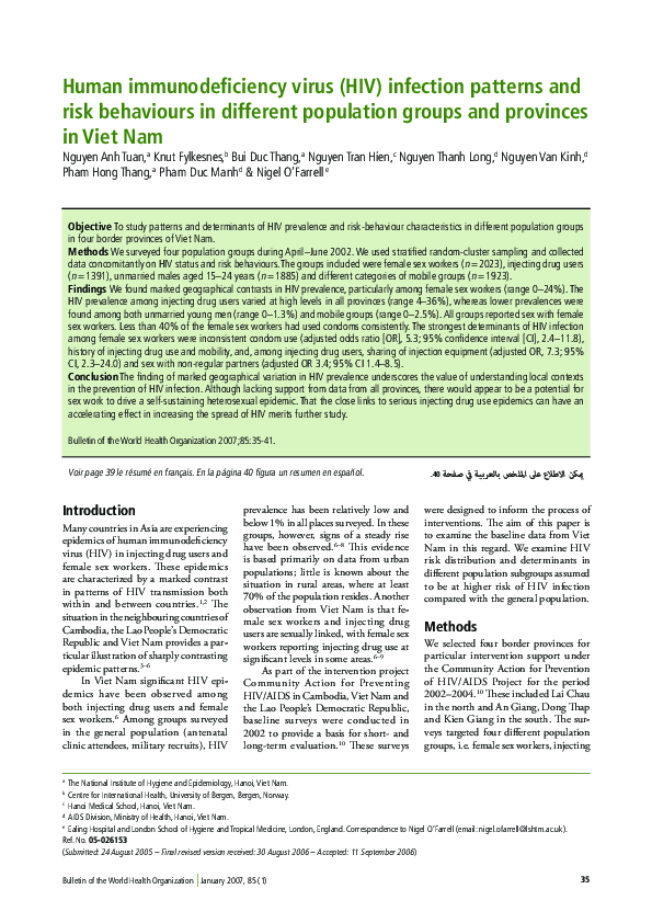 (PDF) Human immunodeficiency virus (HIV) infection patterns and risk ...