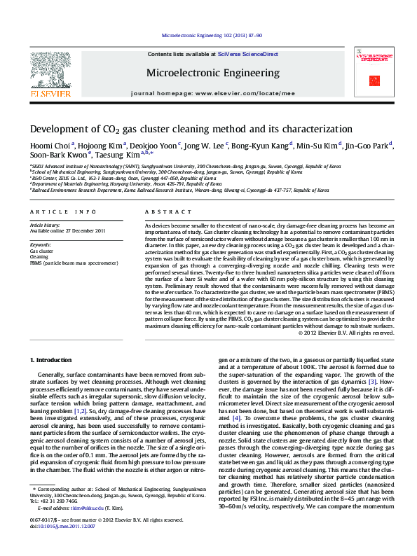 (PDF) Development of CO2 gas cluster cleaning method and its ...