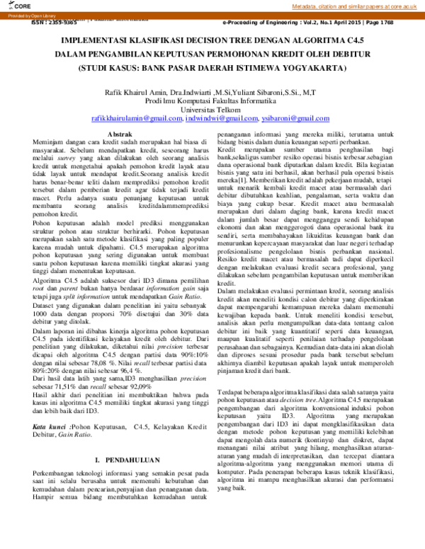 (PDF) Implementasi Klasifikasi Decision Tree Dengan Algoritma C4.5 Dalam Pengambilan Keputusan ...